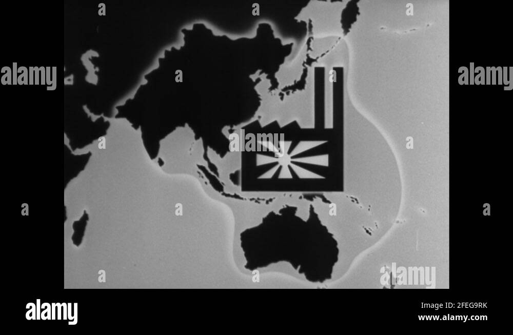 1940s: Map, Rising Sun flag extends across Asia. World population ...
