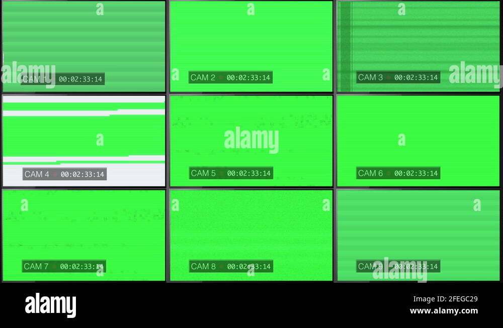 Multiscreen Monitors Display Bad Signal Green Screen Stock Video ...