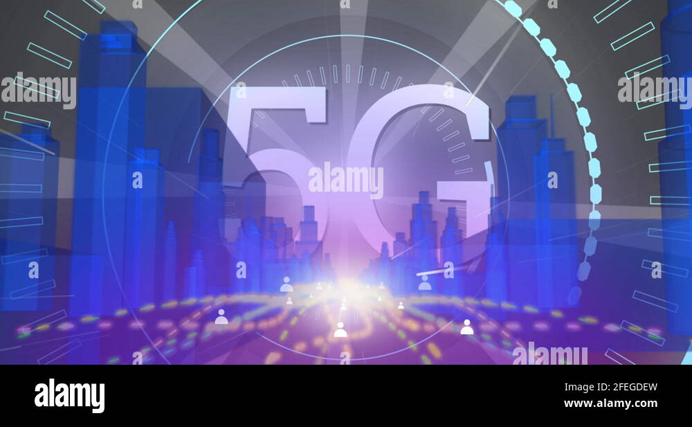 5G text on circles against 3D city model Stock Video Footage - Alamy