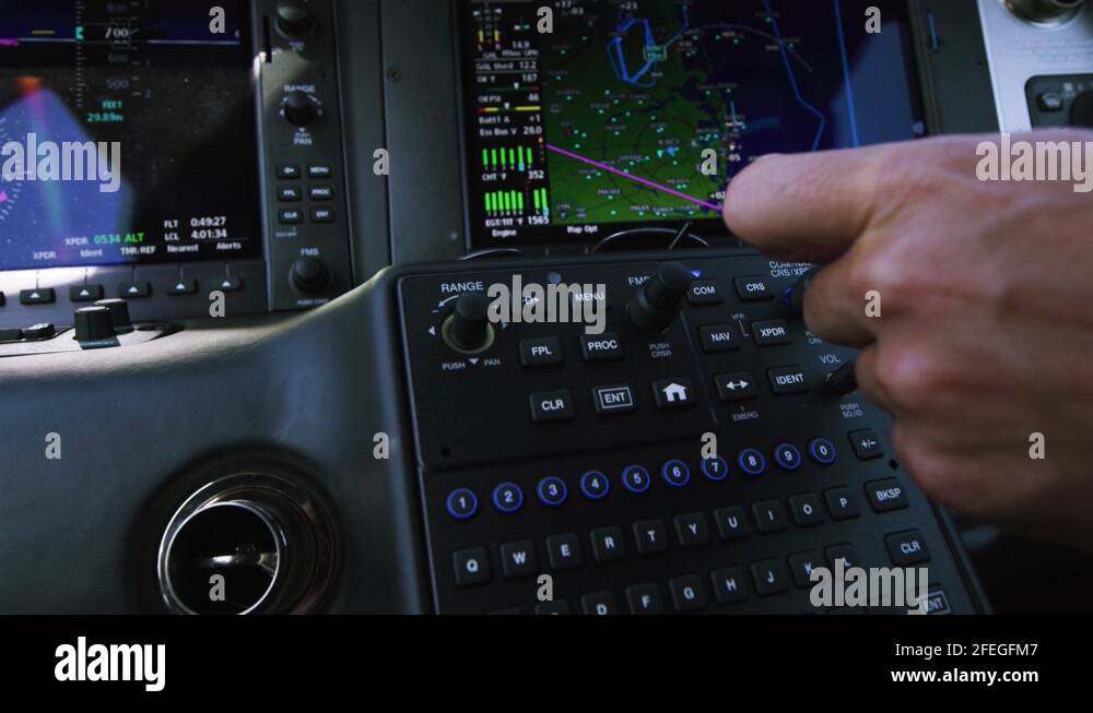 Pilot indicated controls in airplane cockpit in flight Stock Video ...