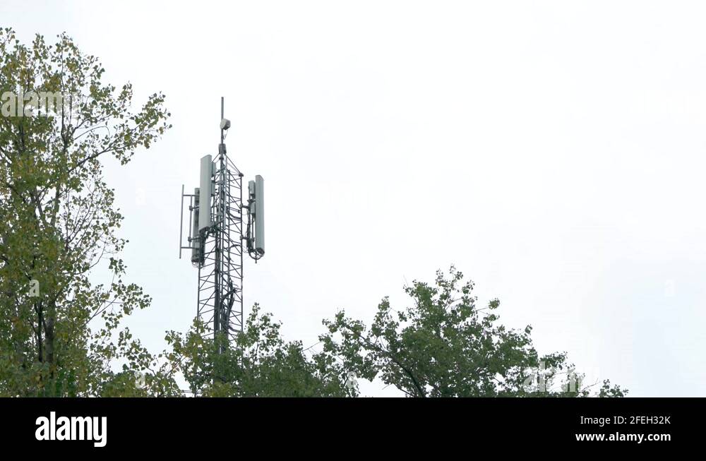 Telecommunication tower with transmitter antennas gsm mast 5g 4g 3g in ...