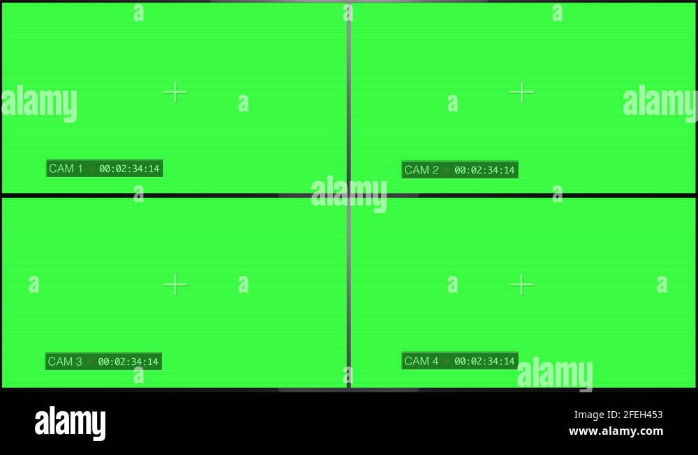 Multiscreen Television Display Green Screen Signal With Time Code Stock ...