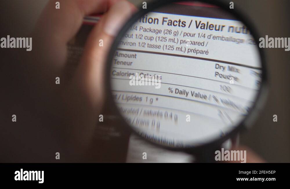 Looking at a Nutrition Facts Label with a Magnifying Glass Stock Video ...