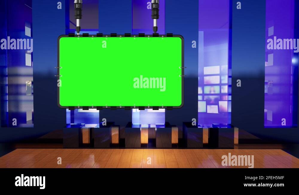 Virtual Television Studio Background with green screen Stock Video ...