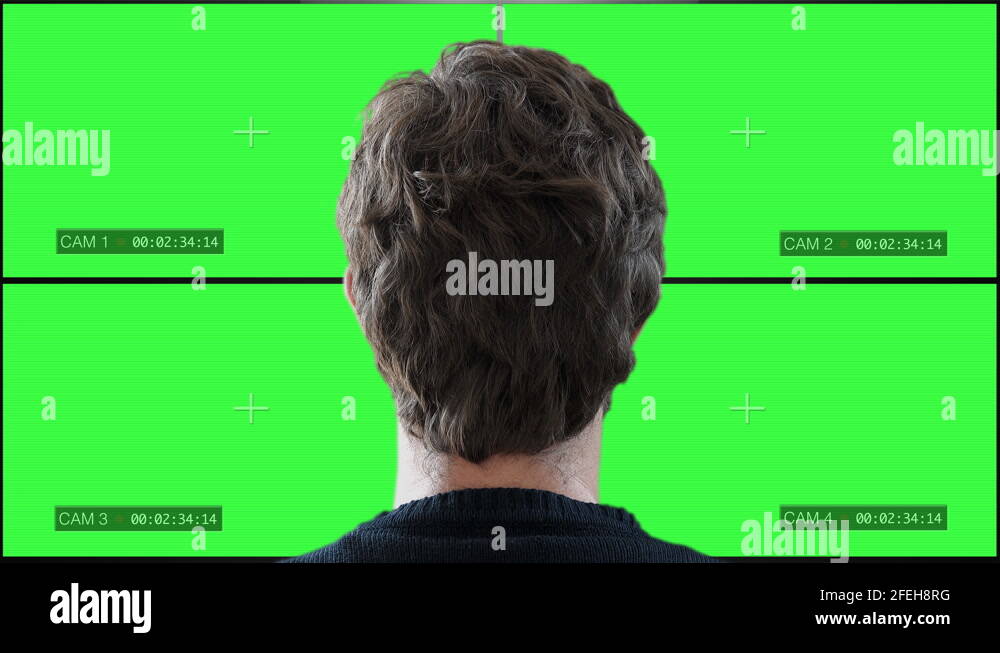 Watching CCTV Cameras Multiscreen Monitors Green Screen Recorded Media ...