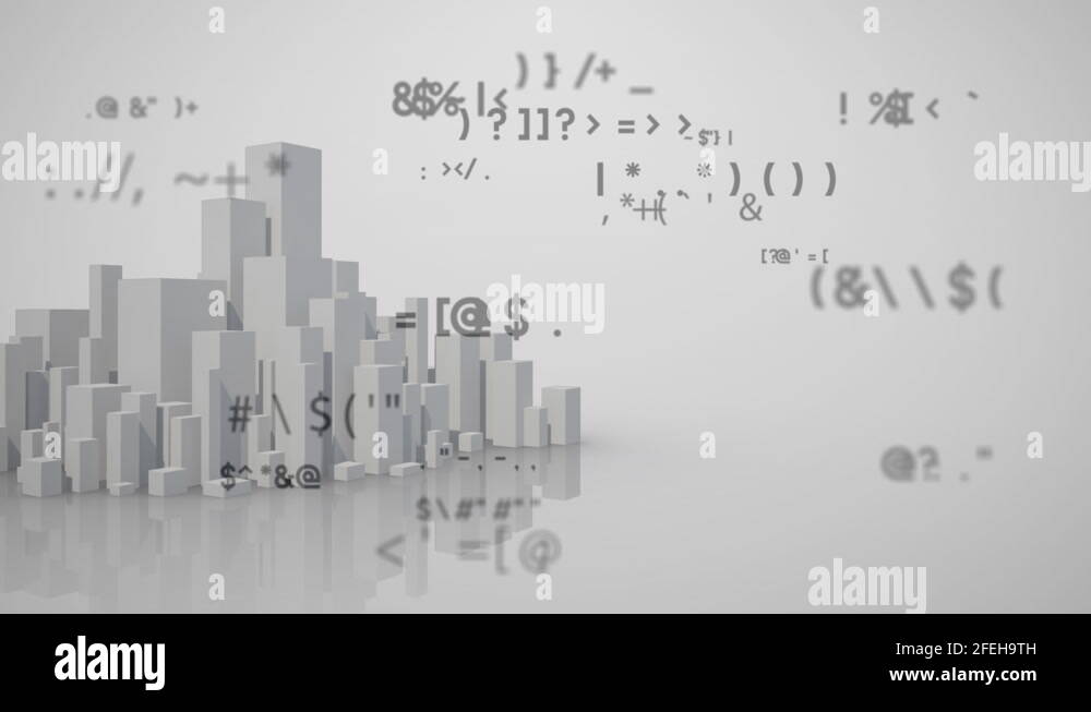 Mathematical symbols against 3D city model on white background Stock ...