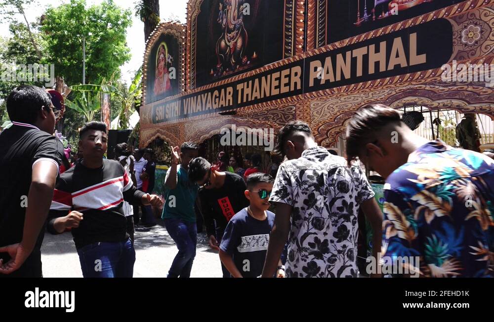 Indian devotees dance at Sri Sithi Vinayagar Thaneer Panthal during ...