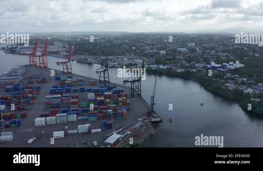 Haina Port Is stacked up with shipping containers during the morning ...