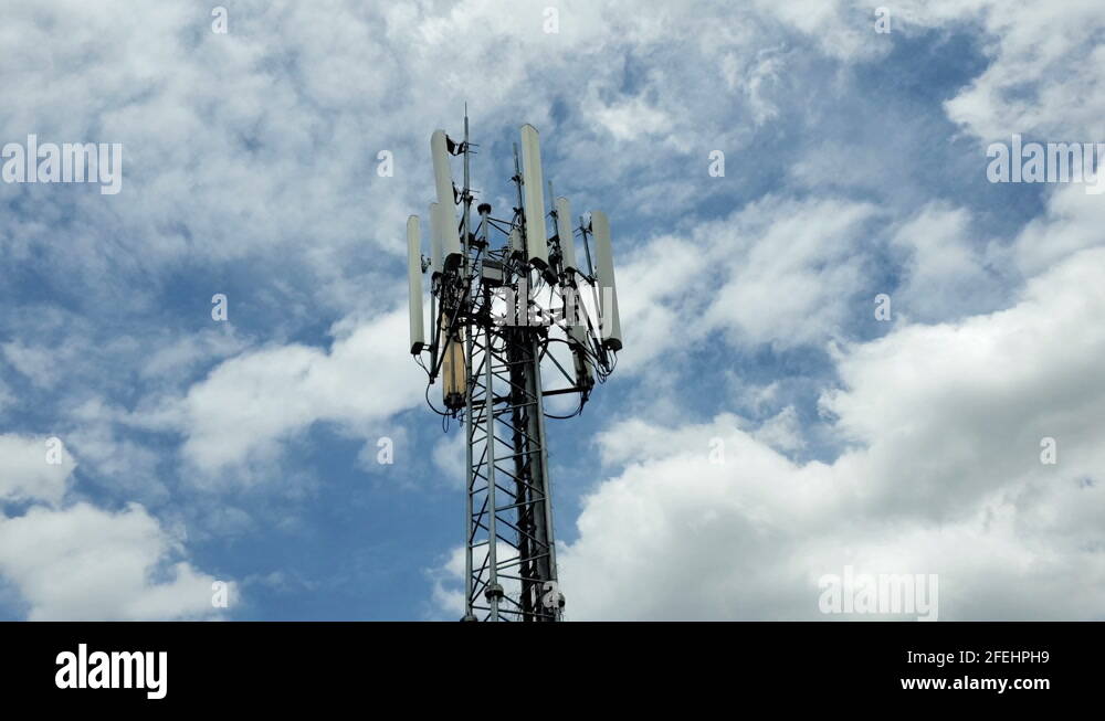 5G cell tower with cellular transmitters and antennas Stock Video ...
