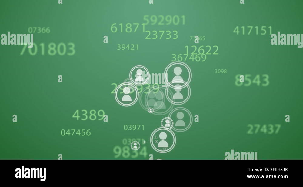 Multiple numbers changing and profile icons floating against green ...