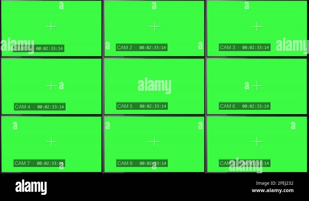 Multiscreen Monitors Display Green Screen Signal Stock Video Footage ...