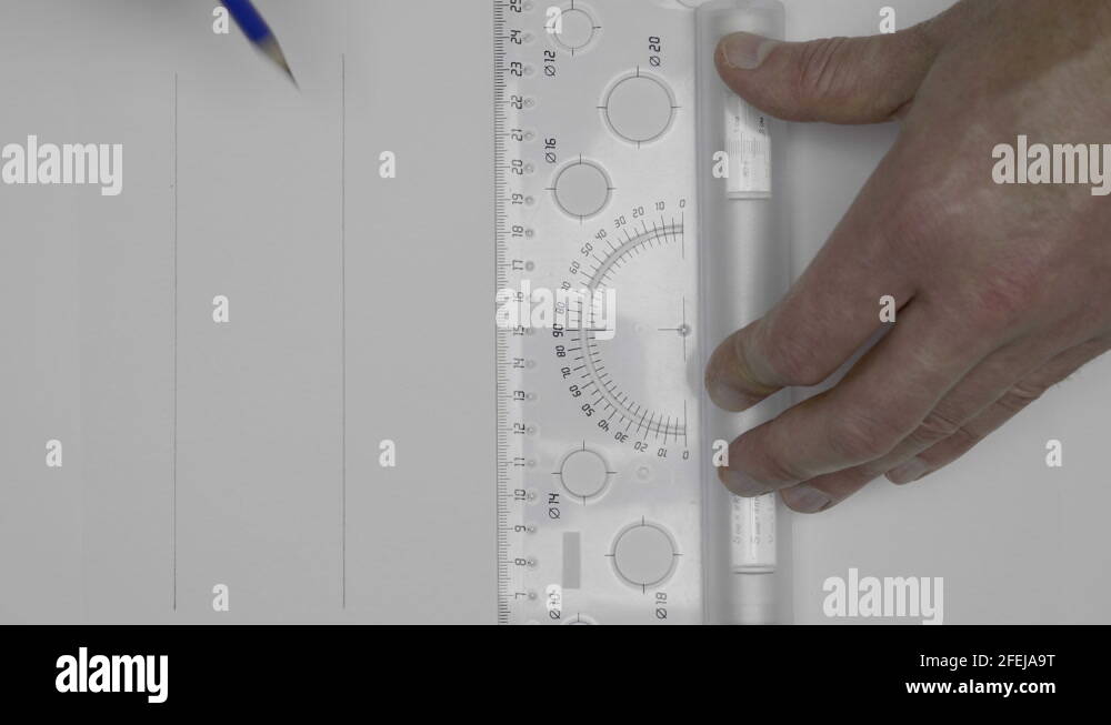 An architect easily draw parallel lines by a transparent roller ruler ...
