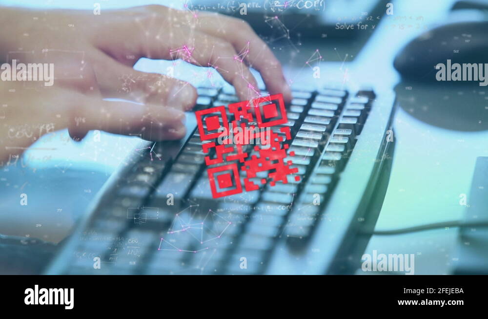 Animation Of Qr Code With Web Of Connections Floating Over Person Stock