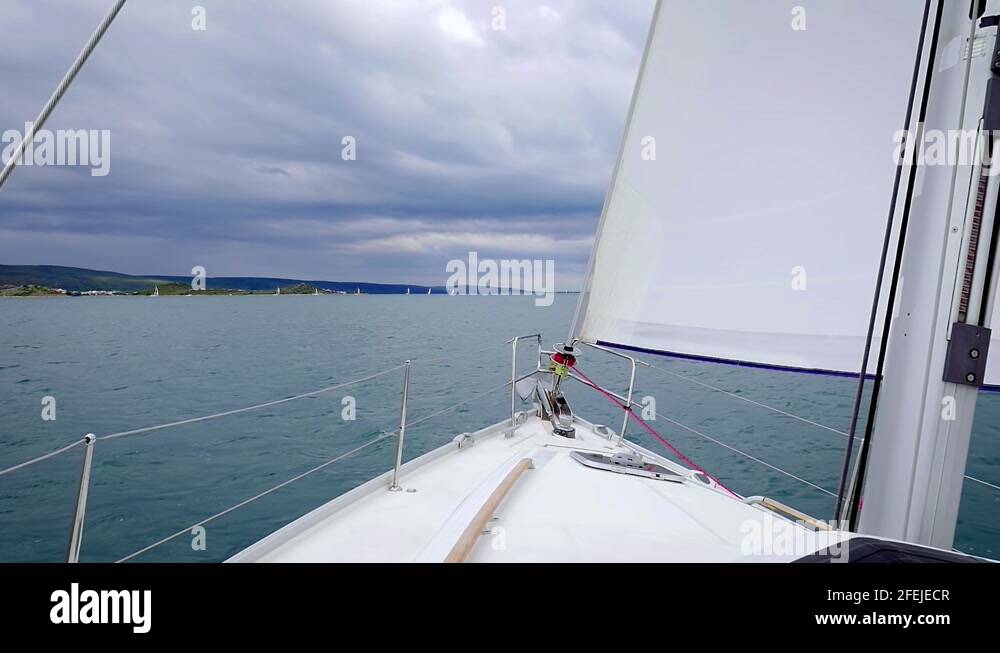 Guard Railings, Headsail Tack, And Line On Bow Of A Sailboat - wide ...