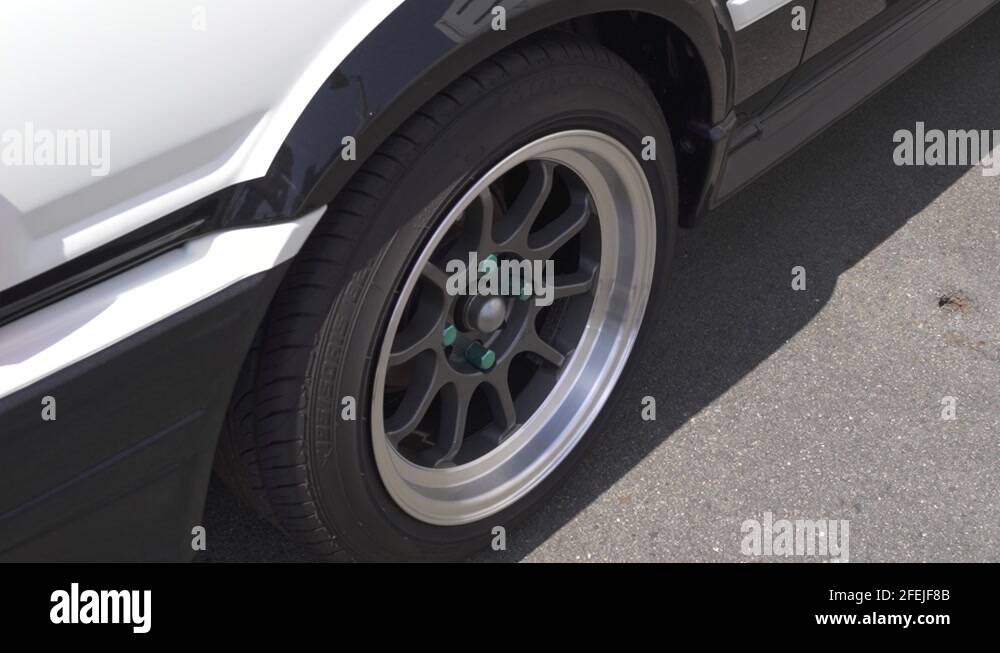 Tight Shot of the Aluminum Alloy Rim on a Toyota AE86 Stock Video ...