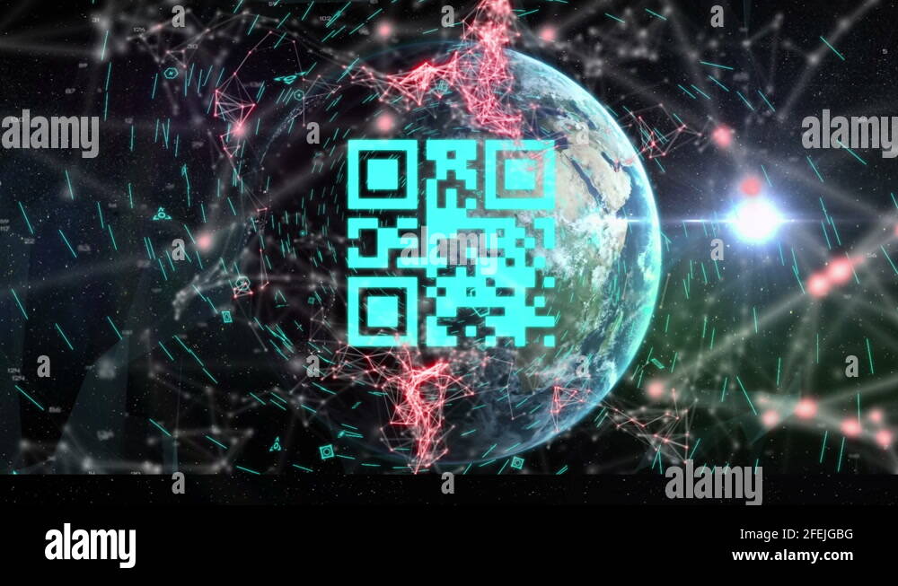 Animation of QR code with web connection over globe spinning with bright light Stock Video ...