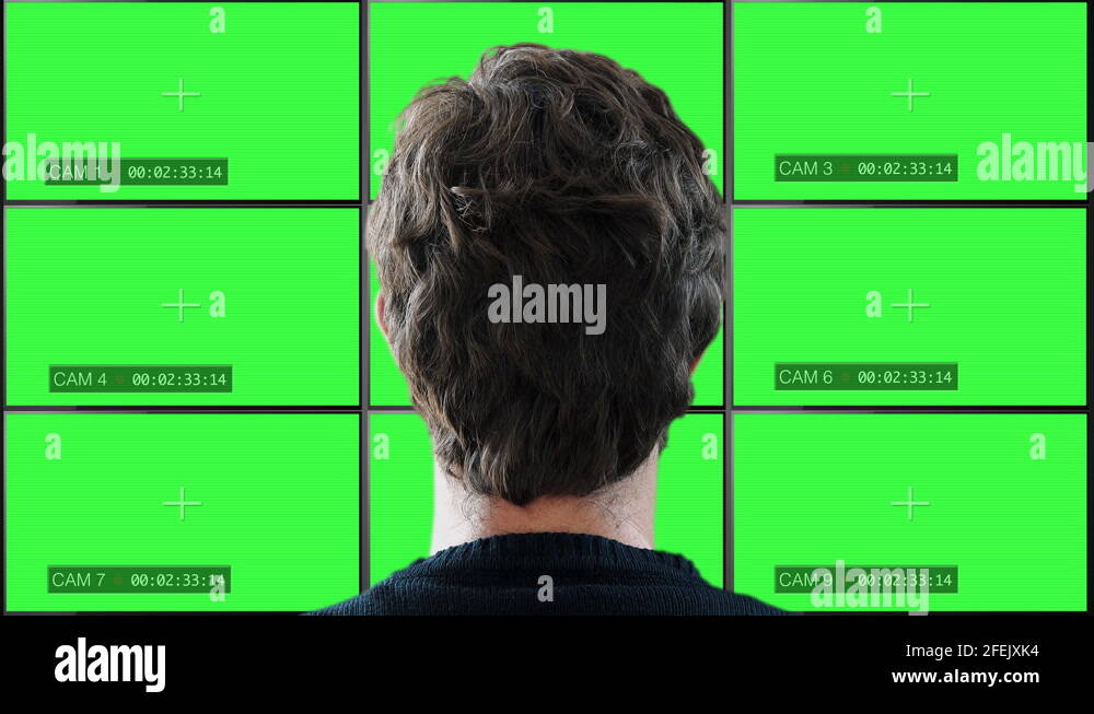 Man Watching Multiscreen Monitors Green Screen Footage Stock Video ...