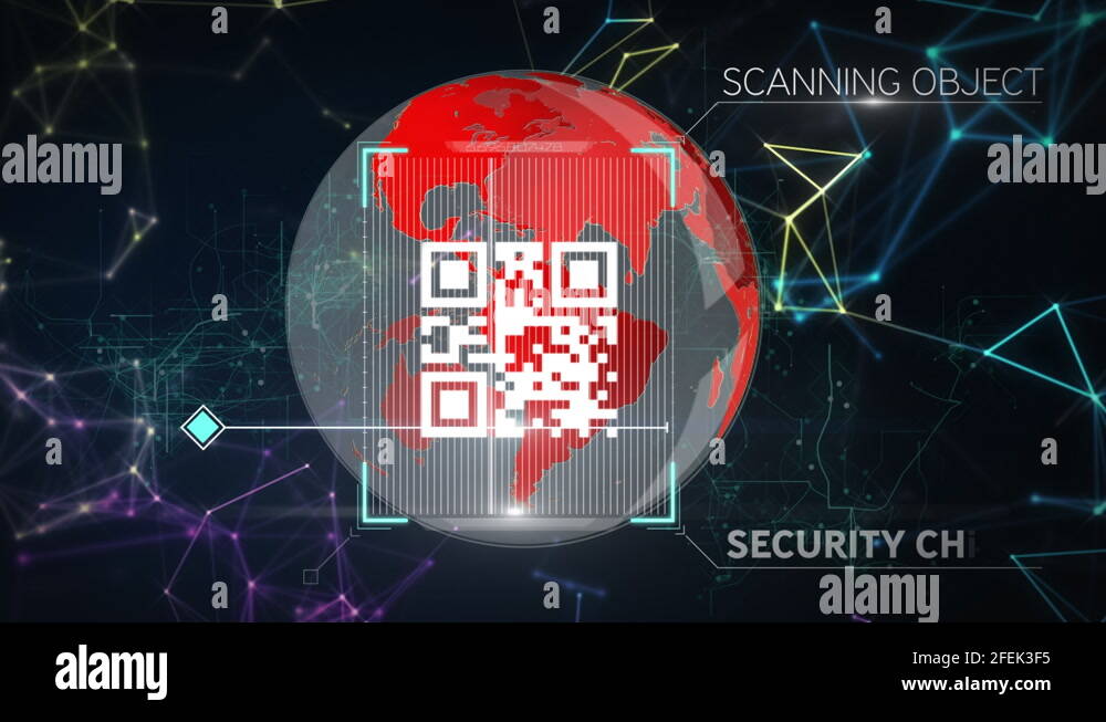 Animation of a white QR code scanning with multiple blue and yellow ...