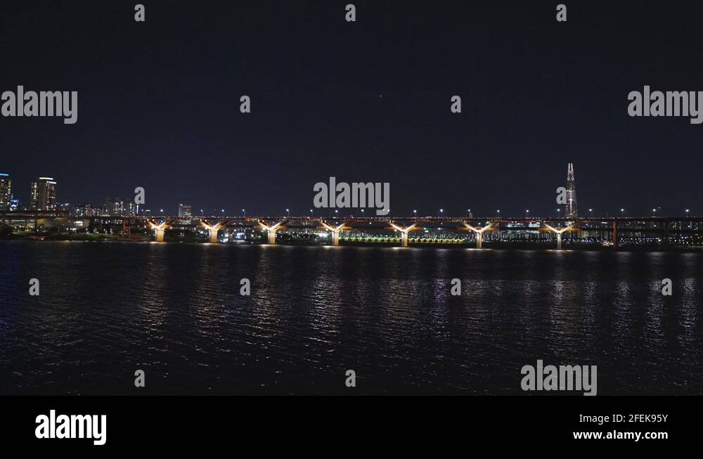Cheongdam Bridge Across Han River In Seoul At Night, South Korea- Lotte ...