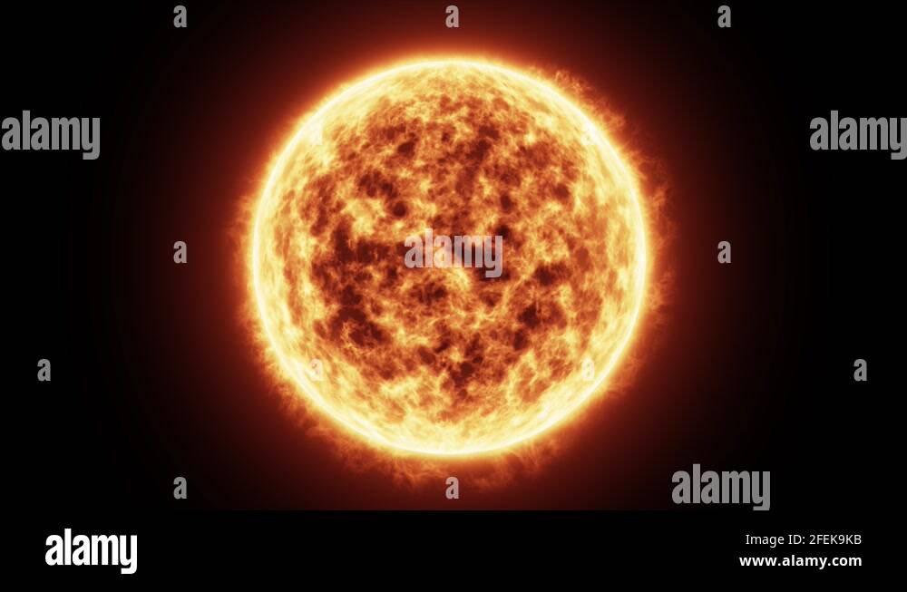 Highly detailed 3D VFX render of the whole of the Sun, with bright high ...