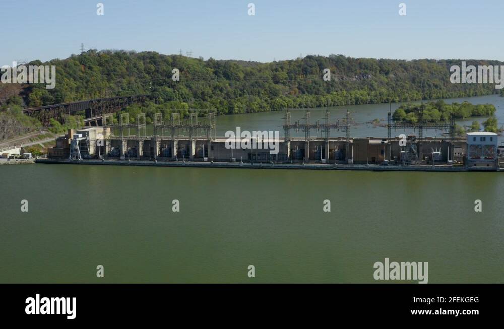 Hydropower Dam and Power Station on Susquehanna River Aerial UHD Stock ...