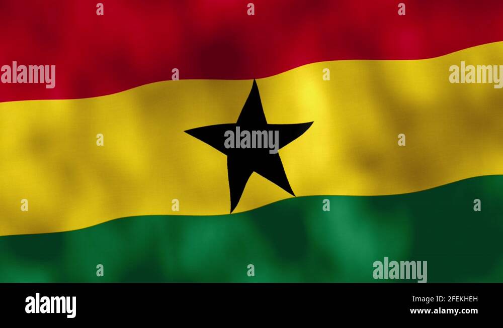 Animation of national flag of Ghana waving in full screen.4k. Close up ...
