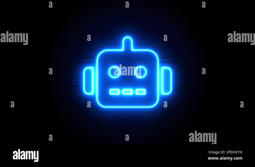 Robot neon sign appear in center and disappear after some time. Loop ...