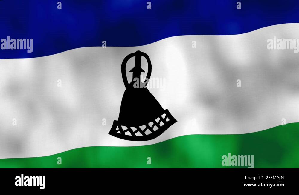 Flag of Lesotho waving in wind. Realistic animation with the national ...