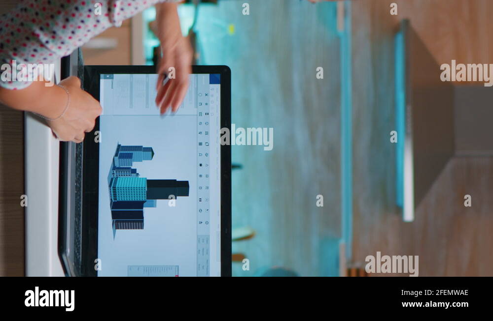 Vertical video Designer using cad software to design a 3D concept of ...