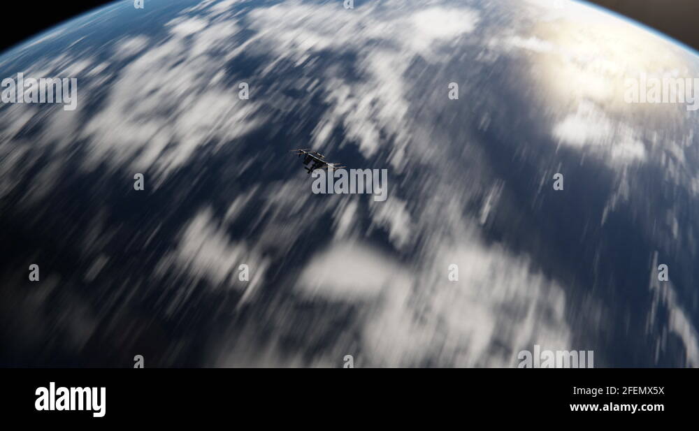 International Space Station (ISS) Orbiting Earth in Space during Sunset ...