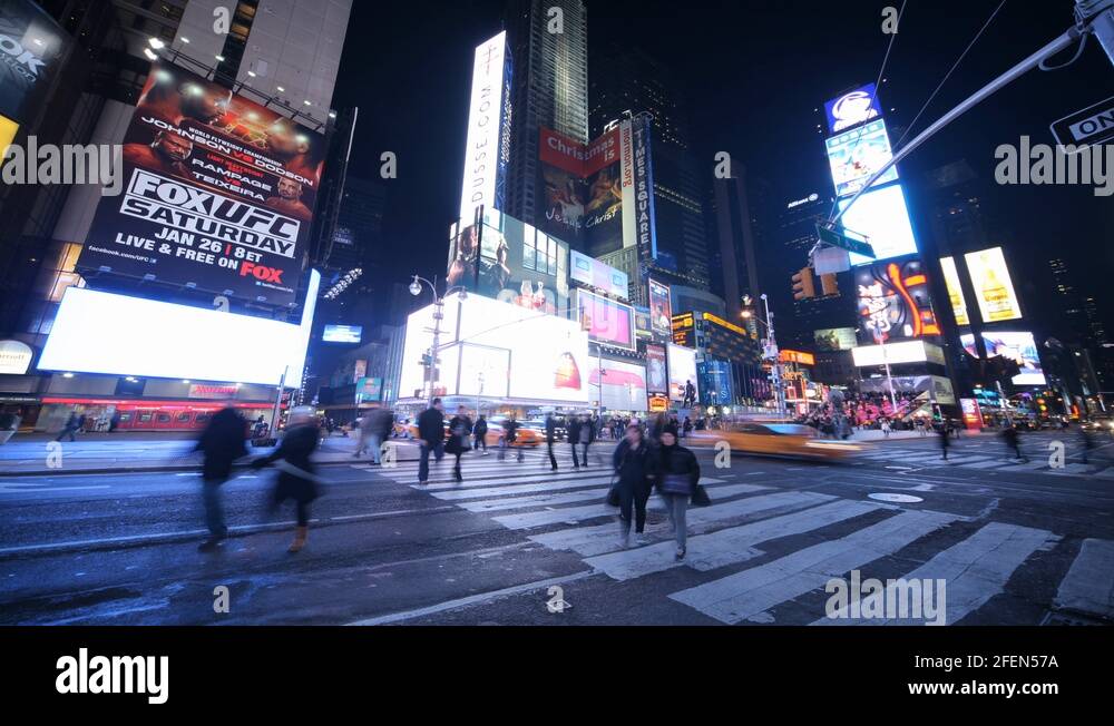 Times Square New York City at night time lapse fast time-lapse neon ...
