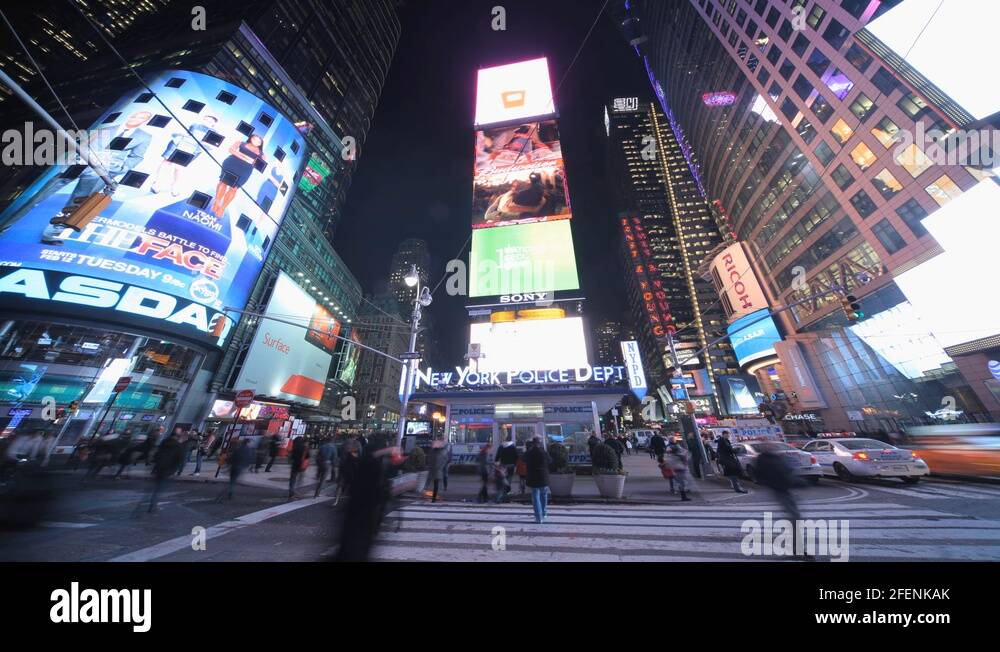 Times Square New York City at night time lapse fast time-lapse neon ...