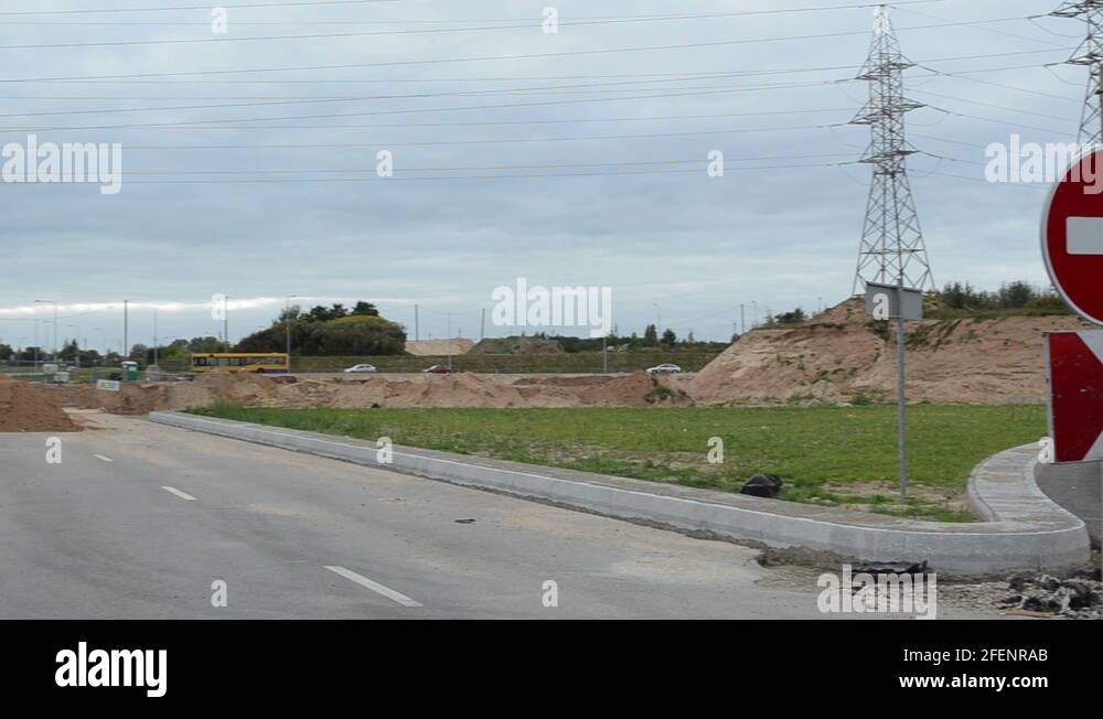 directional road sign start roundabout cars go road construction Stock ...