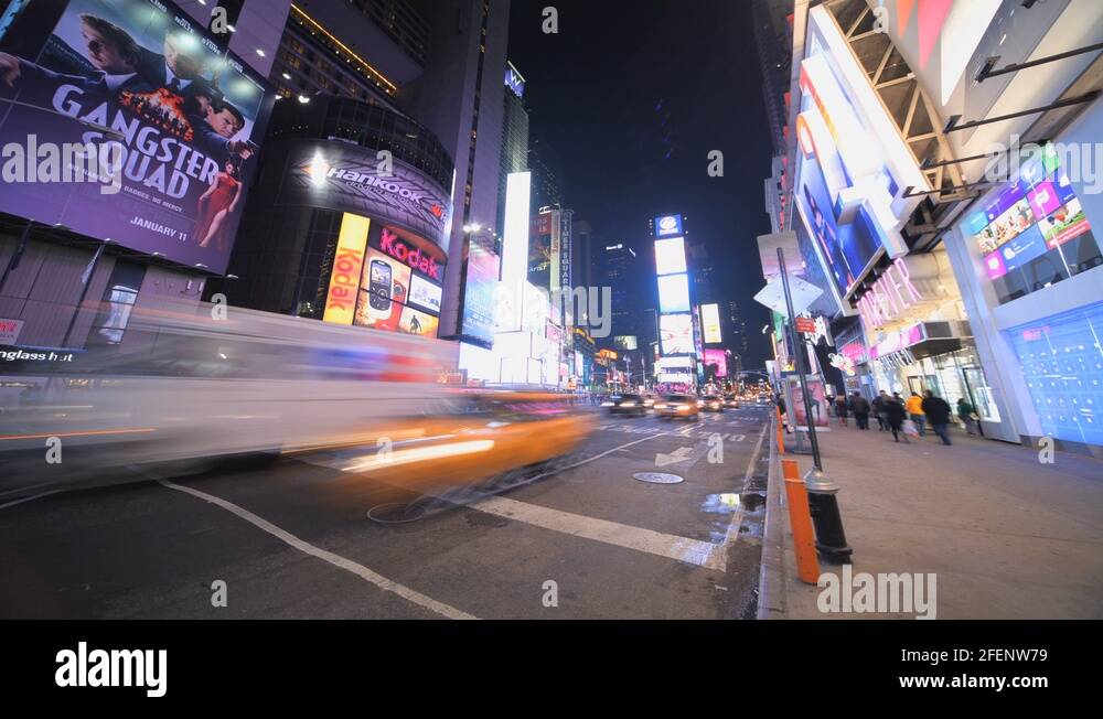 Times Square New York City at night time lapse fast time-lapse neon ...