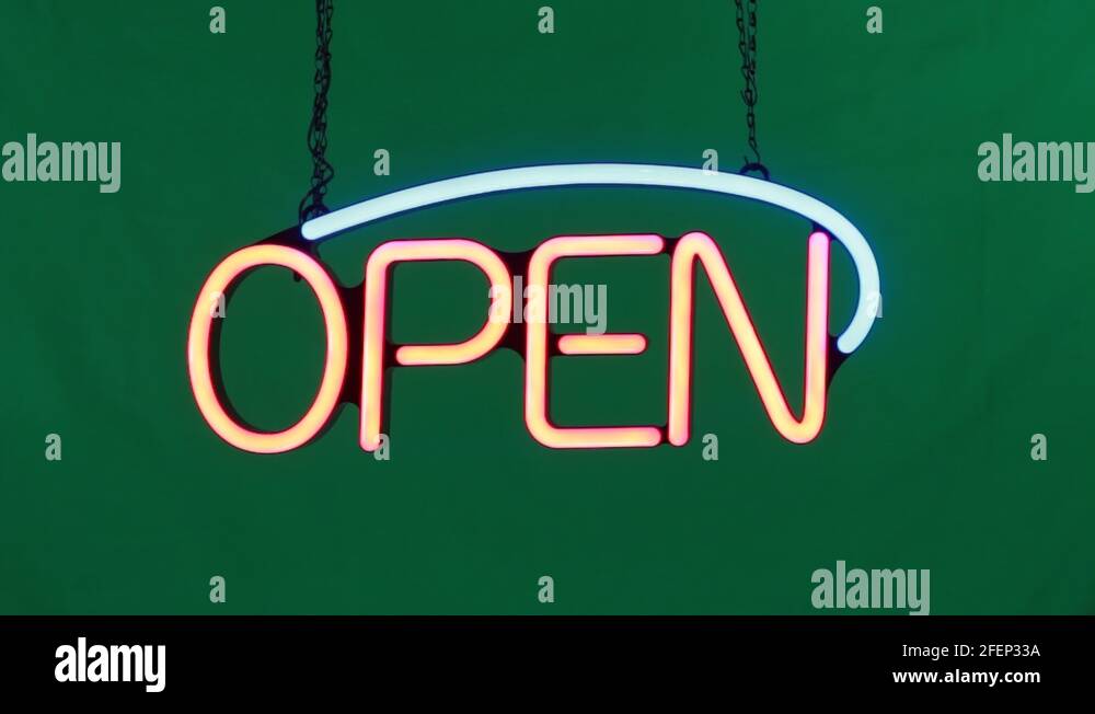 Green screen of an neon flashing open sign Stock Video Footage - Alamy
