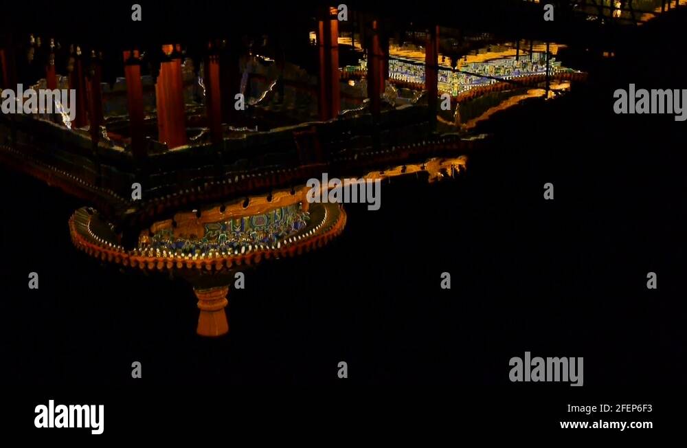 China Beijing ancient Chinese architecture pavilions reflection in pool ...