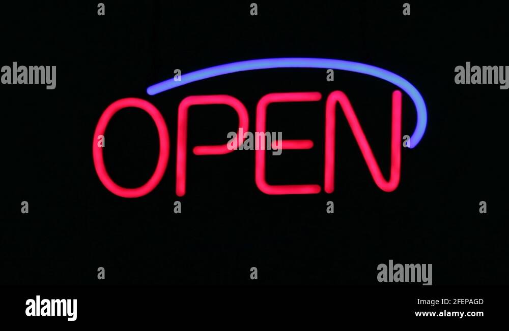 Neon Open sign flashing in the dark Stock Video Footage - Alamy