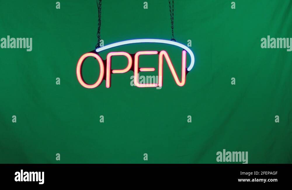 Neon Open Sign With green screen backdrop Stock Video Footage - Alamy