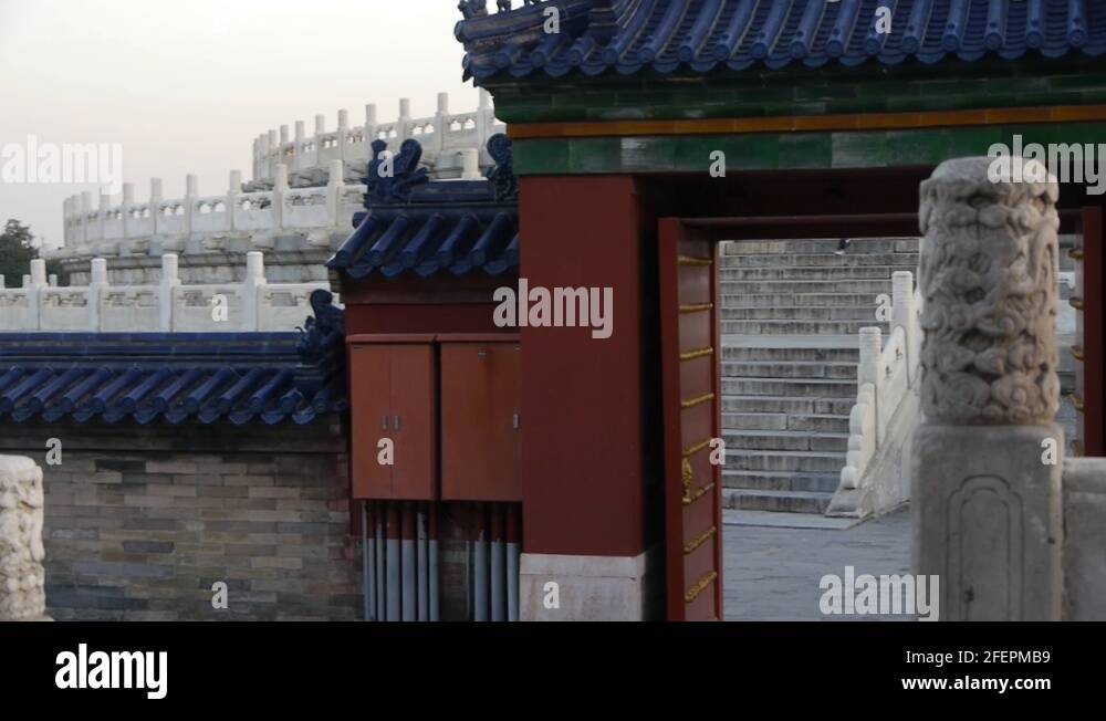 white stone jade railing at sunset.red door,China ancient architecture ...
