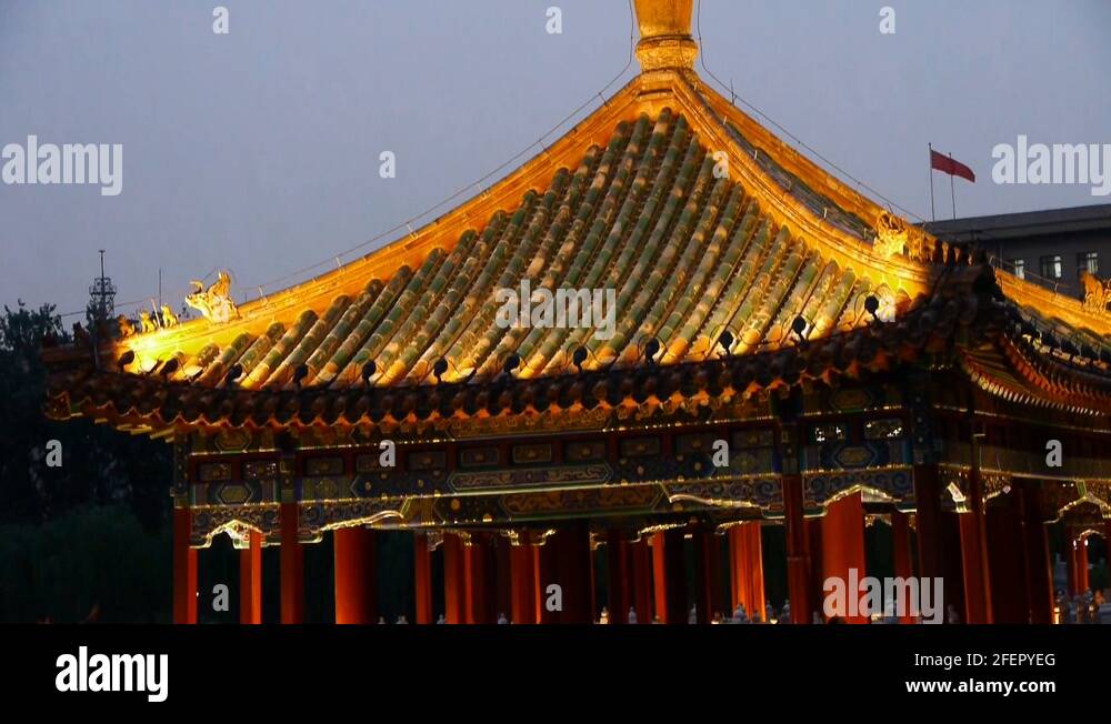 China Beijing ancient Chinese architecture pavilions reflection in pool ...
