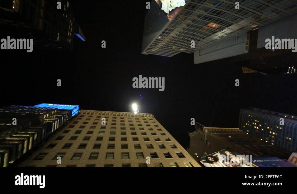 Skyscraper buildings from below in Times Square New York Stock Video ...