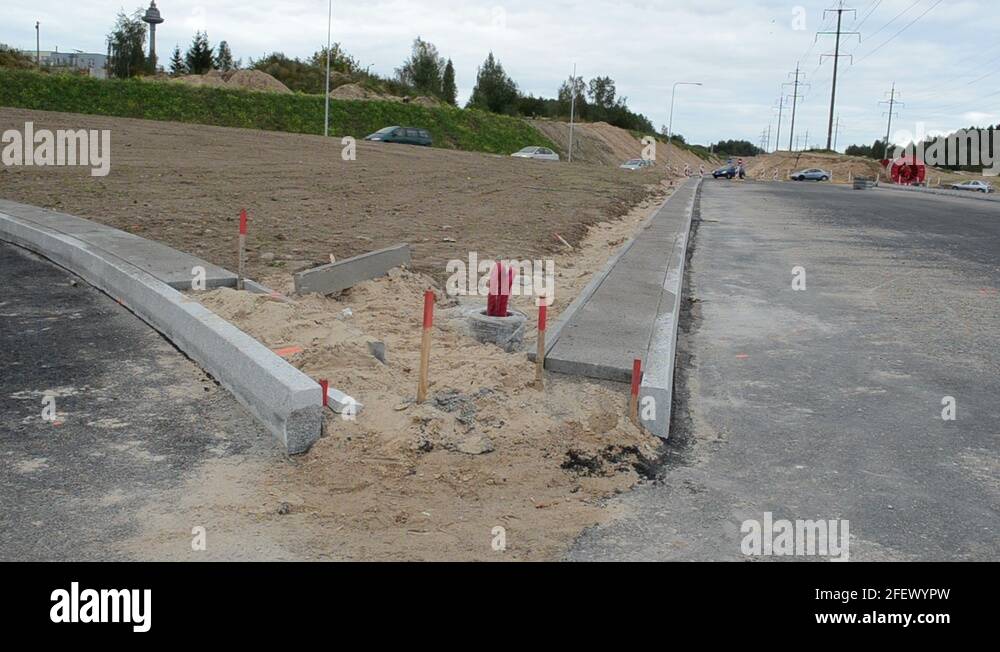 road construction business site car roundabout electricity wire Stock ...