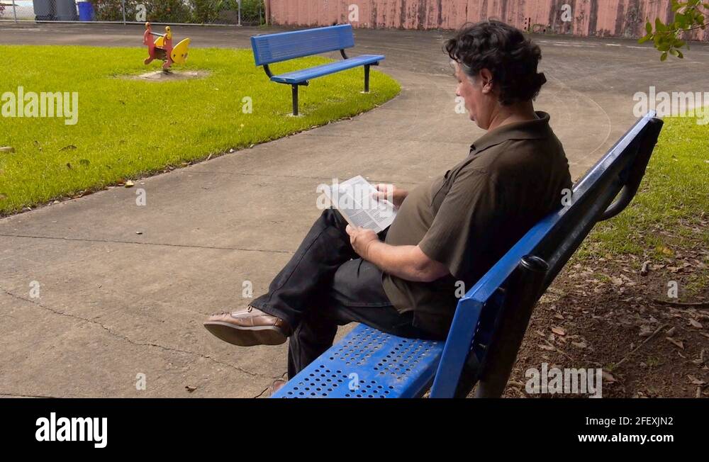 Elderly mature fat man reading book on park bench 3 Stock Video Footage ...