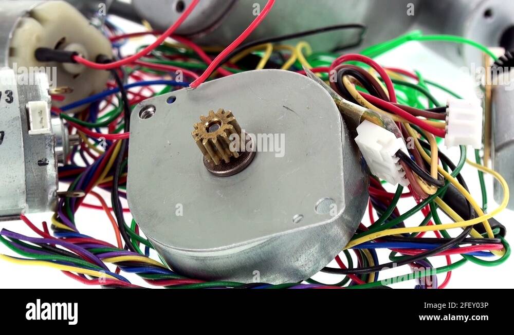 Mini electric motors with tiny wires zoom out 2 Stock Video Footage - Alamy