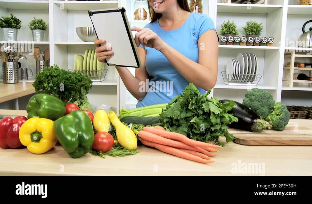 Girl Using Online Technology Healthy Eating Diet Stock Video Footage ...