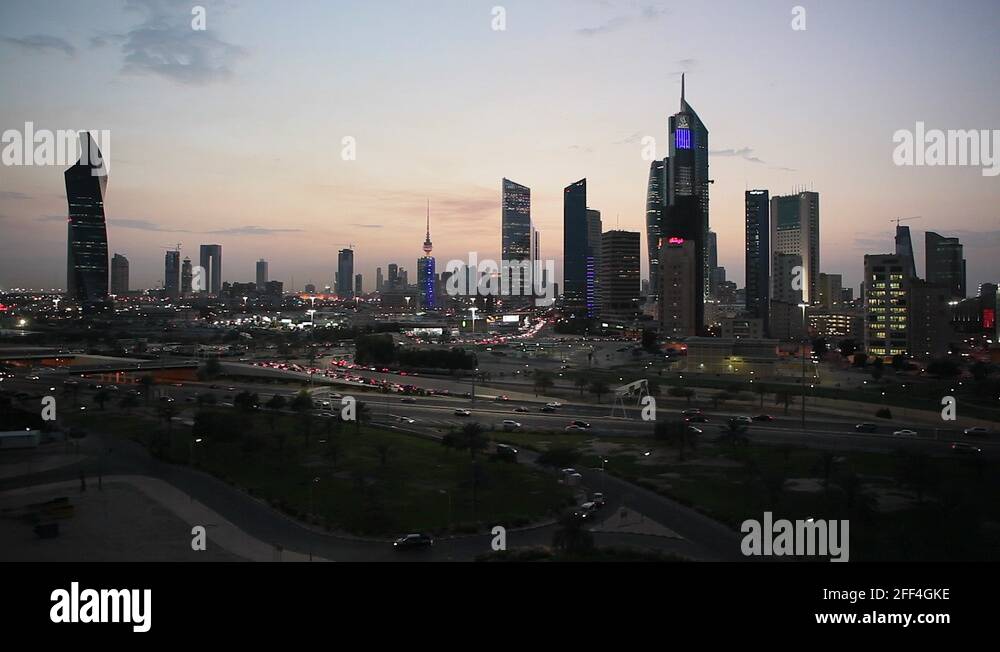 Kuwait, City Centre, elevated w/a, night Stock Video Footage - Alamy