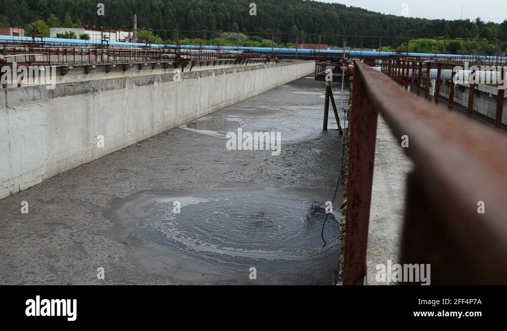 Aeration process in huge basins with bubbling dirty sewage water Stock ...
