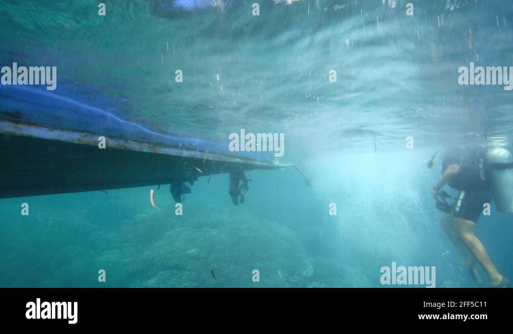 Scuba diver entry into water from dive boat underwater view Stock Video ...