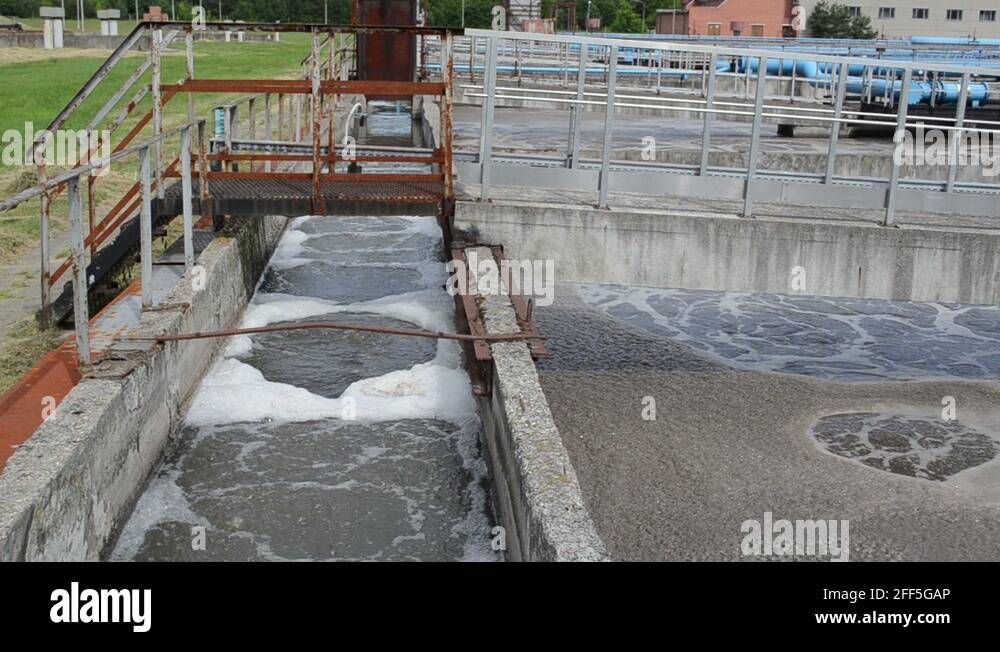 Modern sewage waste water treatment plant. aeration basin bubble Stock ...