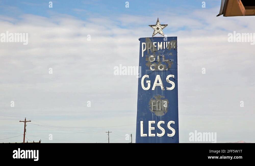 Vintage Gas Station Sign Route 66 Style Medium Shot Stock Video Footage ...